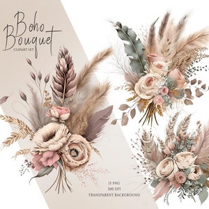 Boho Flowers Clipart, Rustic Flowers, Watercolor Floral Clipart, Boho ...
