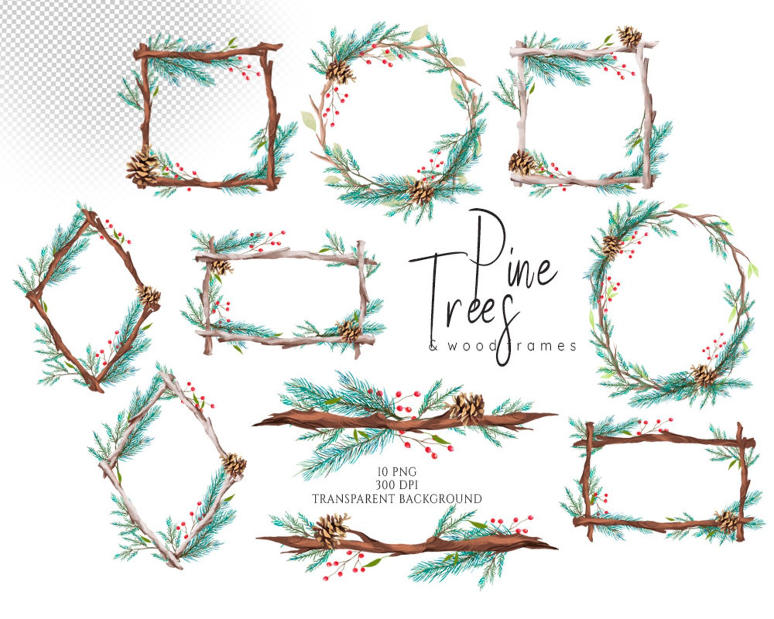 Wooden Frames Clipart, Winter Frames, Forest Wreath Clip Art ...