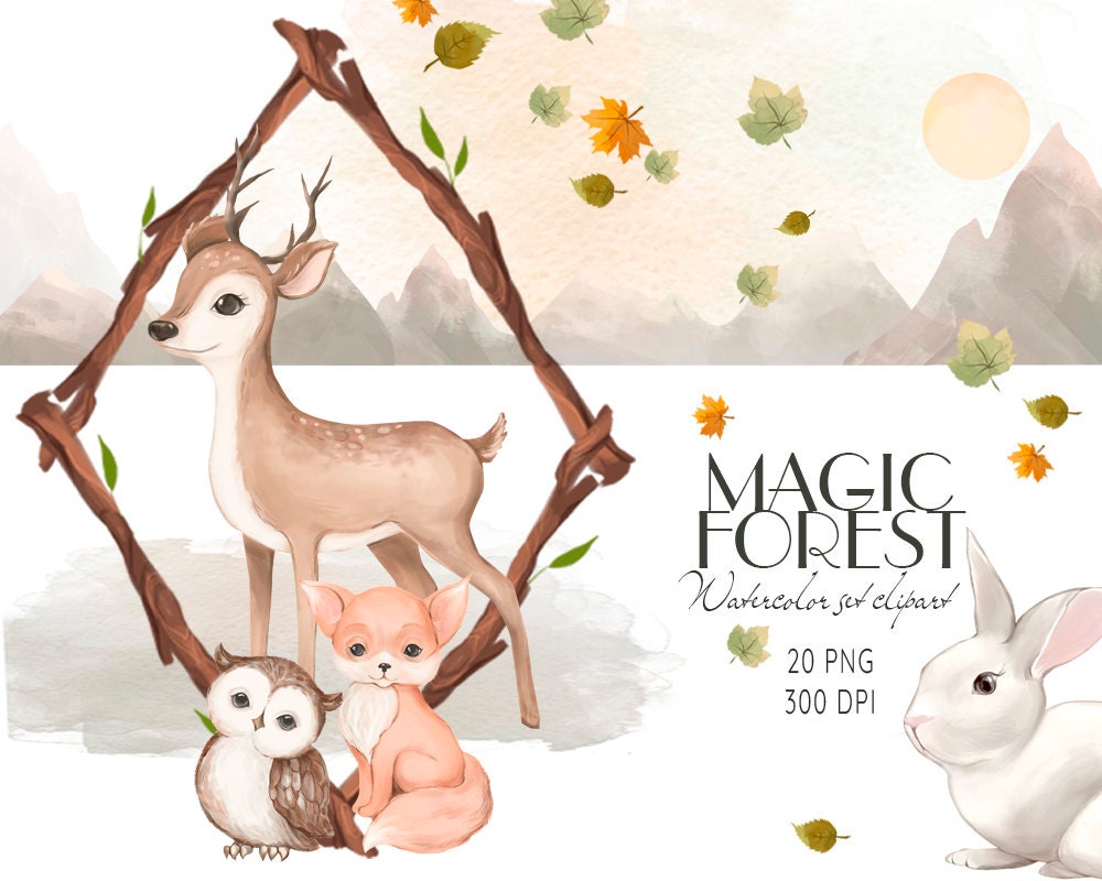 Watercolor Forest Animals Clip Art Woodland Animals Clipart - Etsy