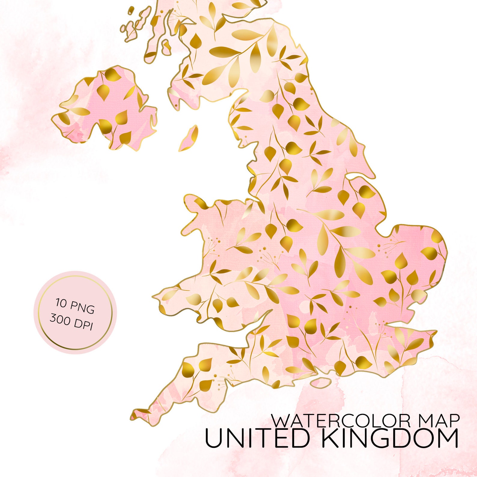 Watercolor United Kingdom Map Floral Maps Clipart Pink UK | Etsy
