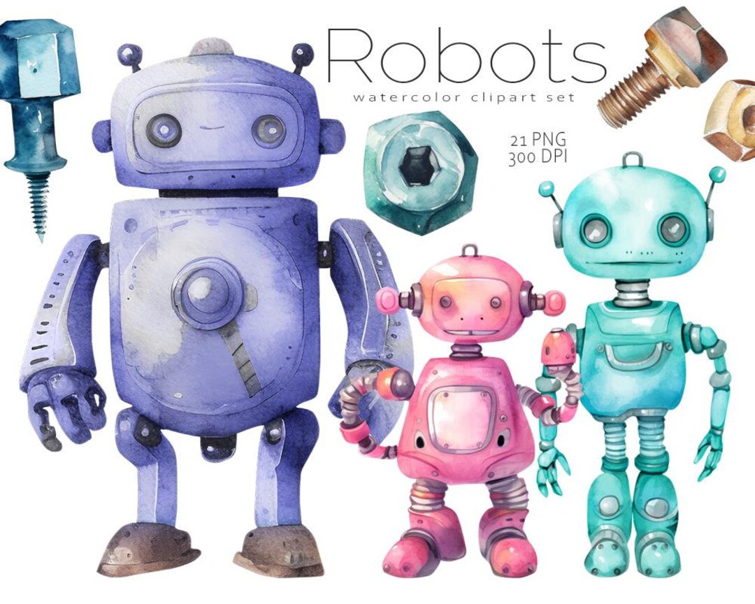 Watercolor Robots Clipart, Newborn Baby Boy, Nursery Clipart, Baby ...