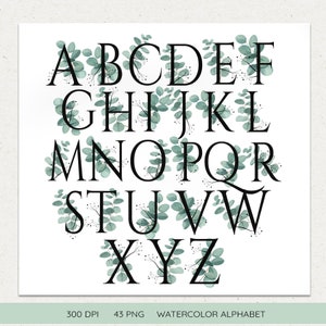Watercolor Greenery Alphabet, Floral Alphabet, Eucalyptus Clip Art ...