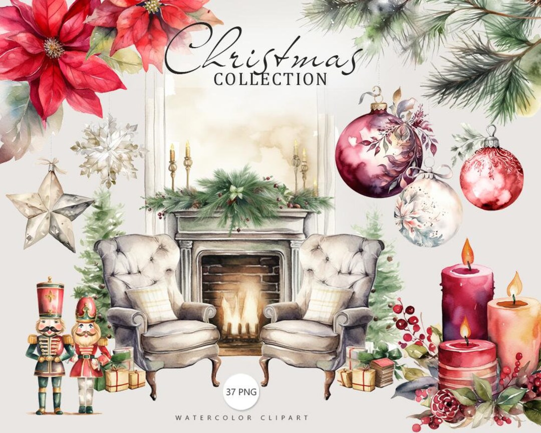Christmas Collection Clipart, Watercolor Cozy Winter Clipart, Christmas ...