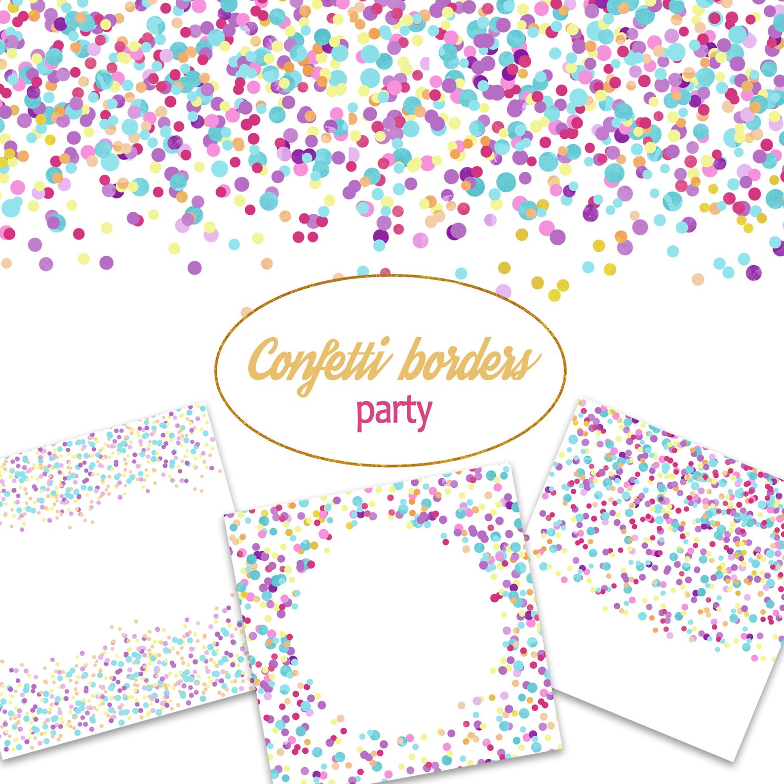 Confetti Border Clipart Rainbow Confetti Clipart Colorful - Etsy