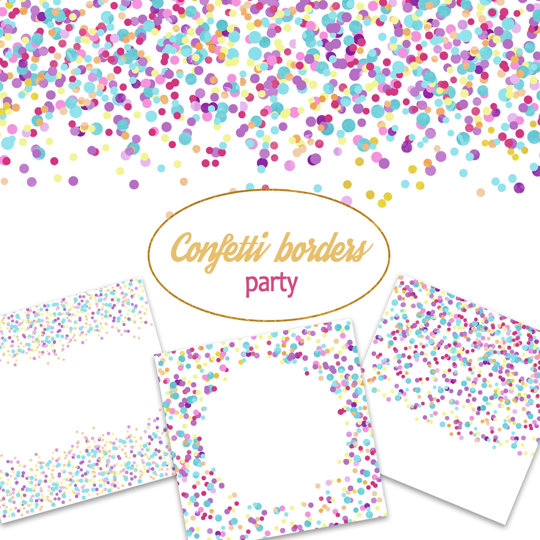 Confetti Border Clipart Rainbow Confetti Clipart Colorful - Etsy