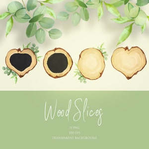 Wood Slice Clipart, Tree Slices, Watercolor Wooden Slices, Wood Frames ...