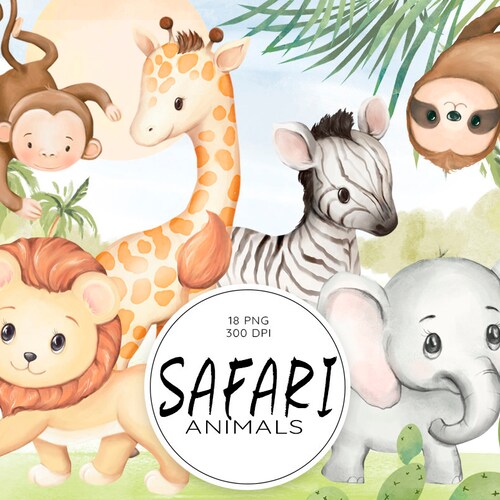 Cute Safari Animals Clipart Jungle Baby Shower Tropical Art - Etsy