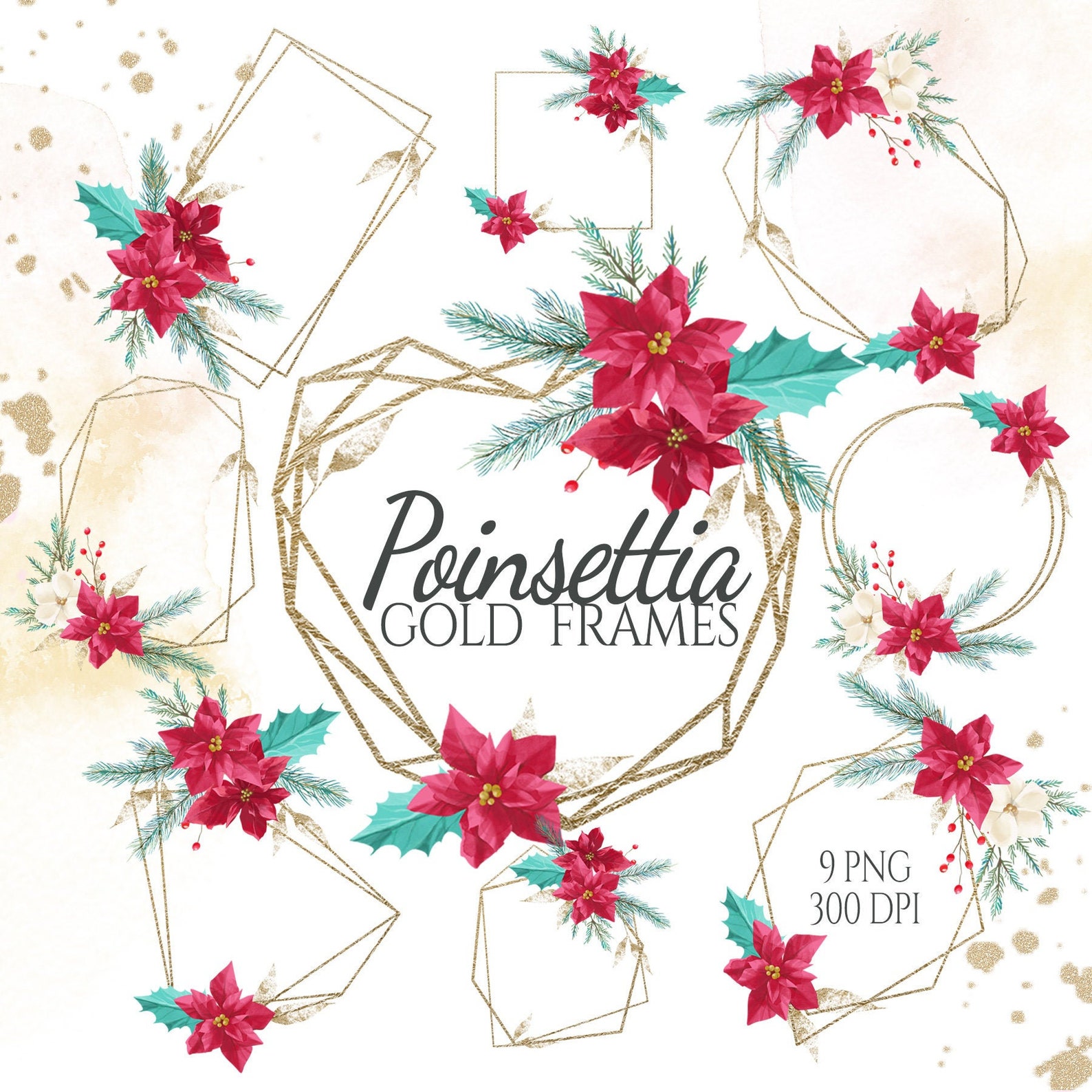 Christmas Frames Clipart Watercolor Holiday Clipart - Etsy