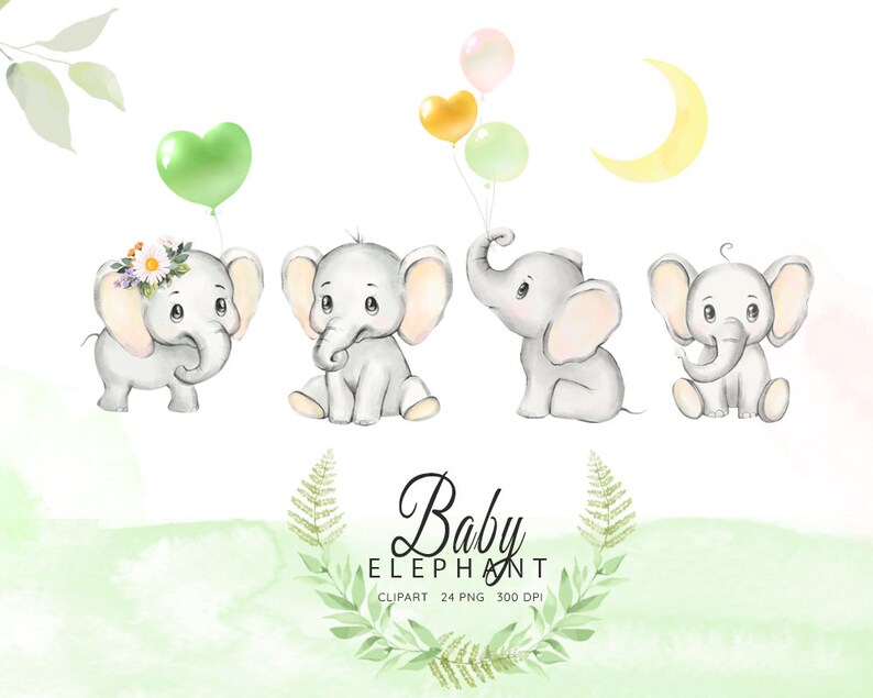 Cute Elephant Clipart Watercolor Elephant Nursery Clip Art | Etsy