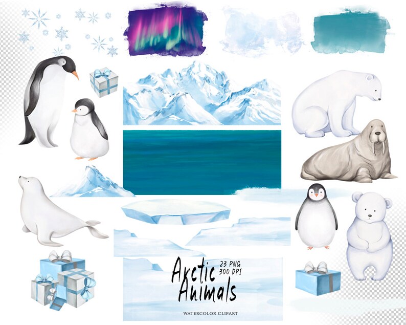 Arctic Animals Clipart, Watercolor Winter Animals, Baby Shower, Walrus ...