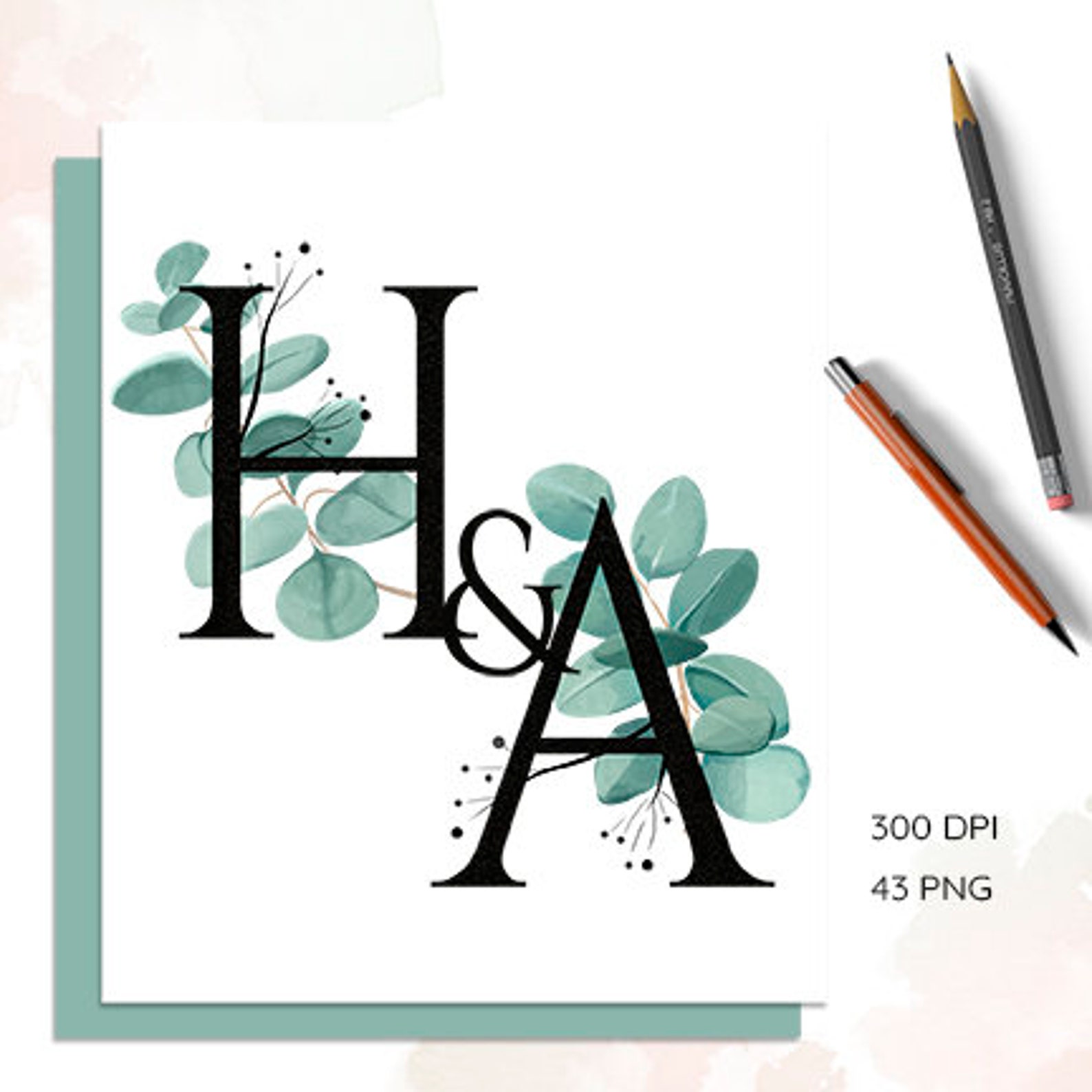 Watercolor Greenery Alphabet Floral Alphabet Eucalyptus Clip | Etsy