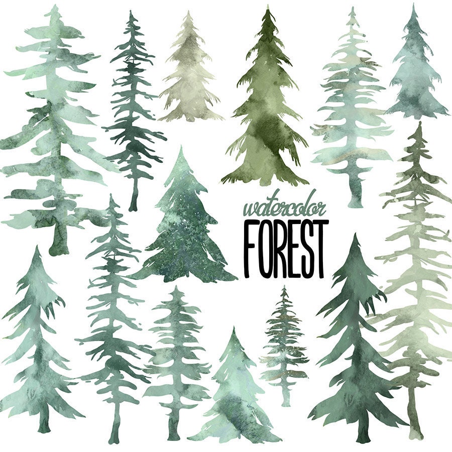 Watercolor Pine Trees Clipart Watercolor Forest Clipart - Etsy Canada