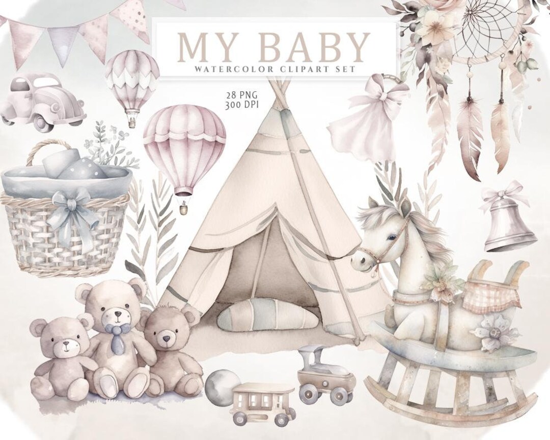 Watercolor Boho Baby Clipart, Newborn Baby, Nursery Clipart, Baby Boy ...