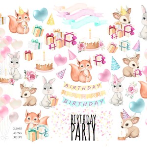 Forest Party Animals, Watercolor Woodland Animals Clipart, Deer, Baby ...