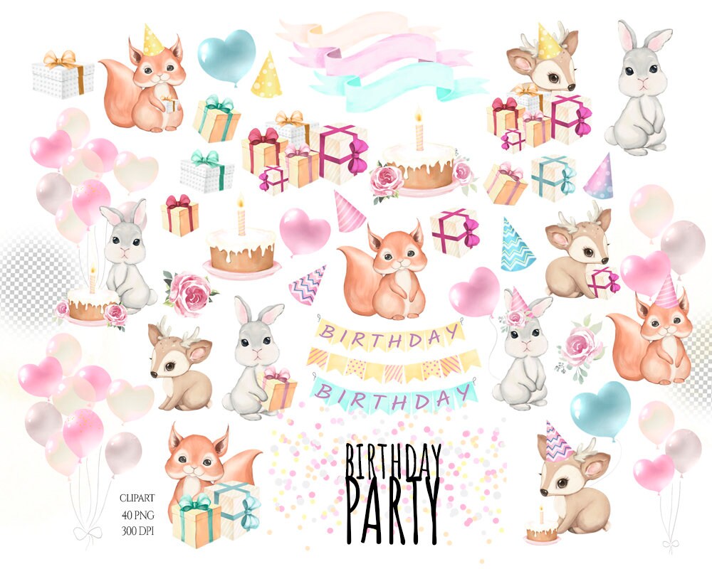 Forest Party Animals Watercolor Woodland Animals Clipart | Etsy