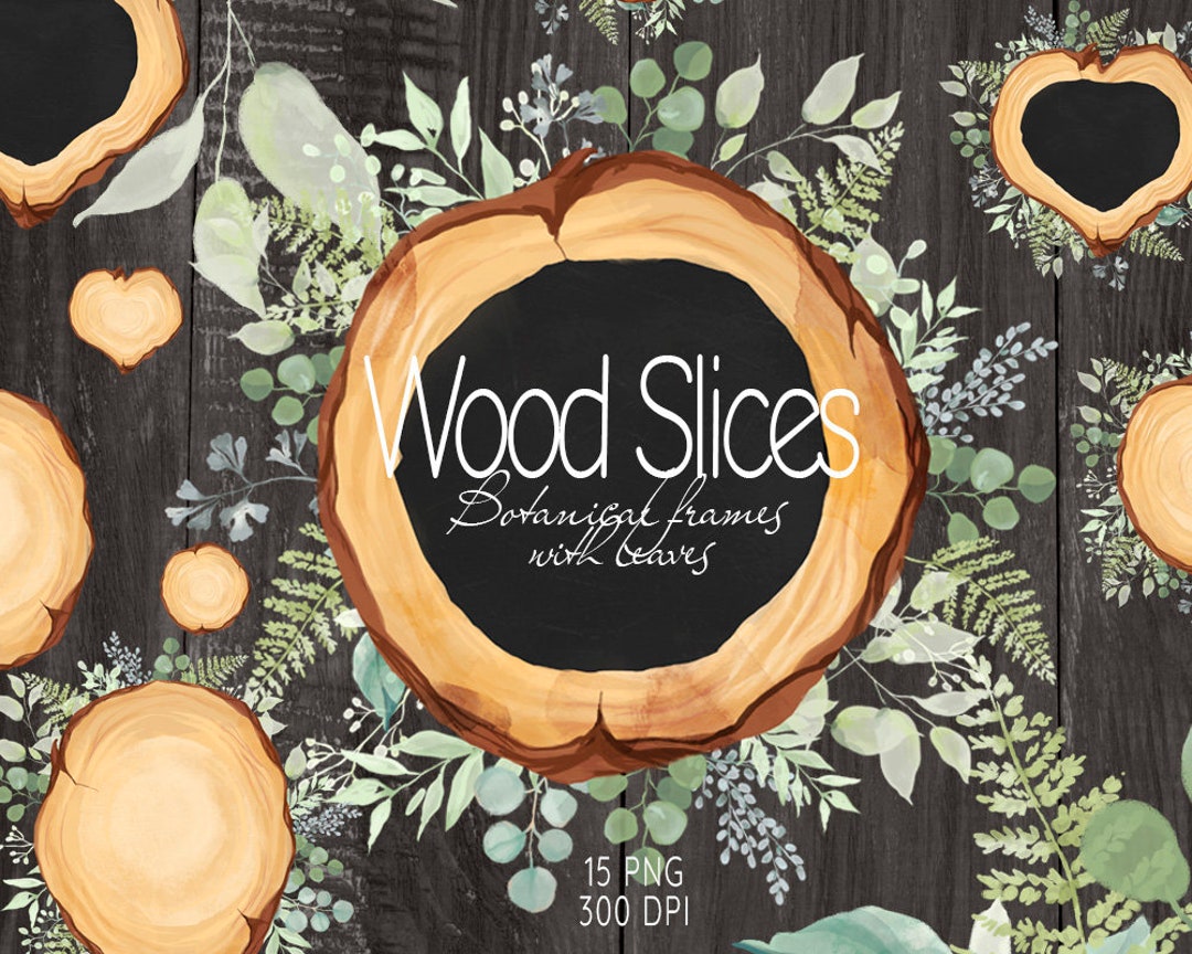 Watercolor Wood Slice, Wood Frames Сlipart, Greenery Frames, Rustic ...