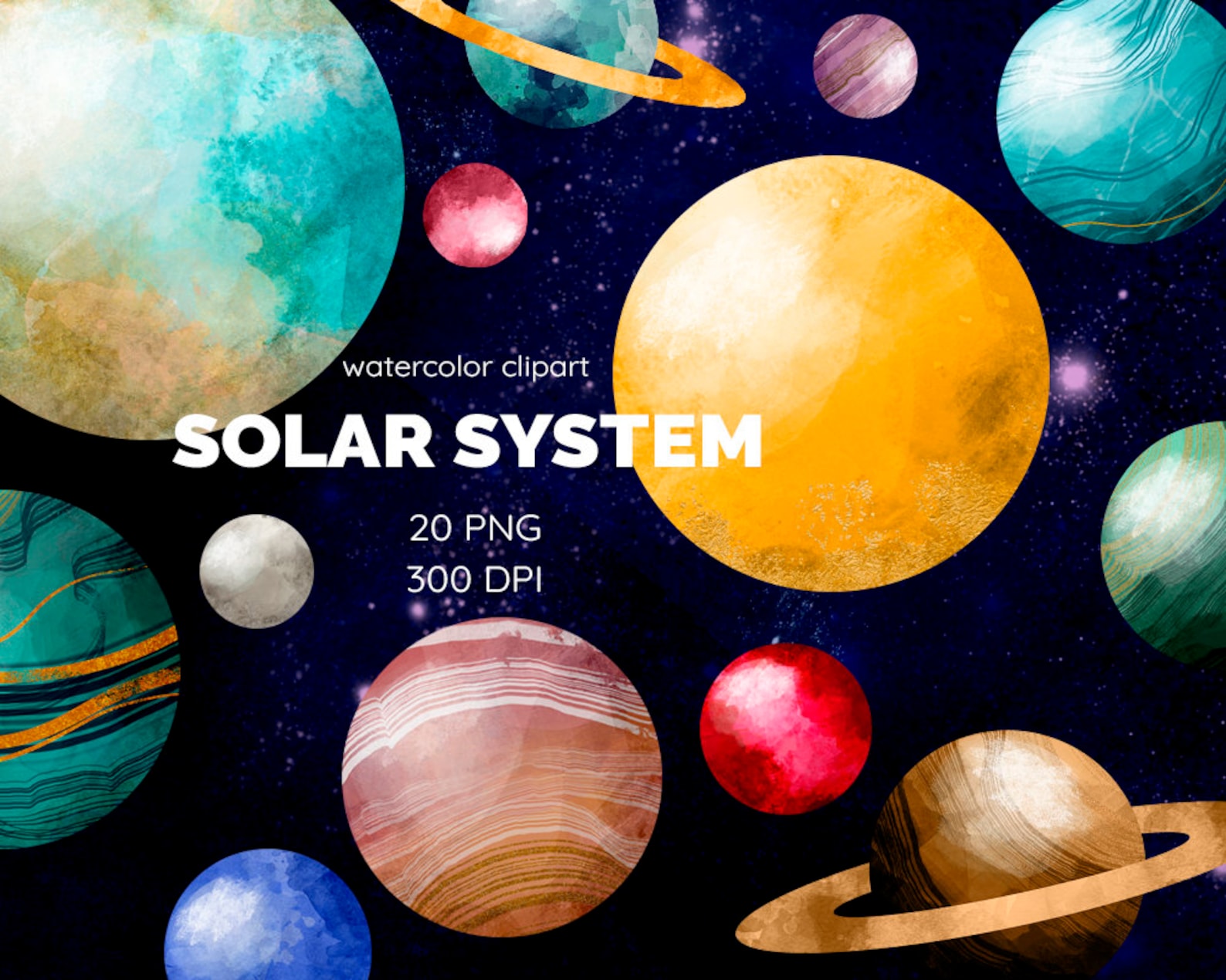 Solar System Clipart Watercolor Planets Clip Art Space - Etsy
