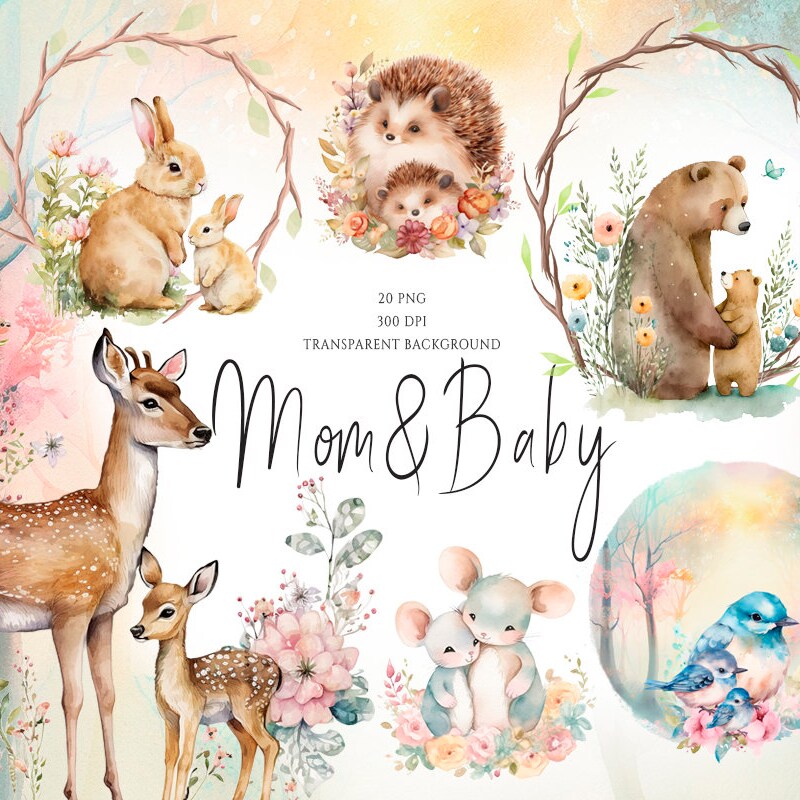 Mom and Baby Animals - Etsy