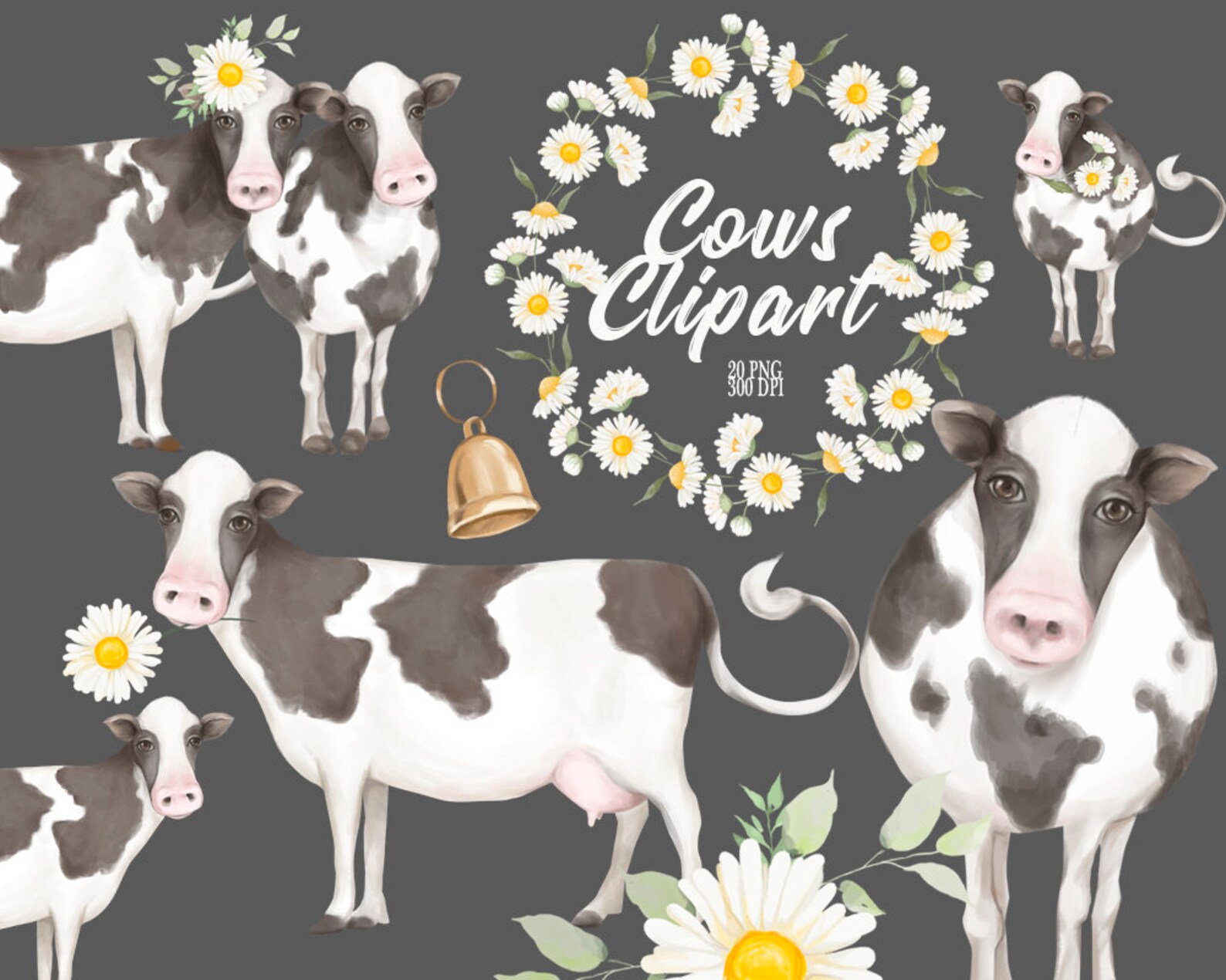 Watercolor Cow Clipart Watercolor Heifer Cute Cows Clip Art | Etsy