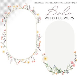 Wild Floral Frames Clipart, Boho Floral Frame, Watercolor White Flowers ...