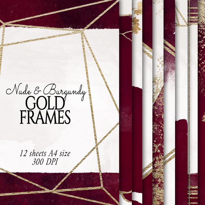 Burgundy Watercolor Digital Paper Burgundy and Gold - Etsy