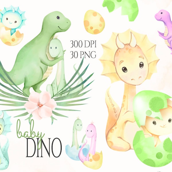 Baby Dinosaur Clipart - Etsy