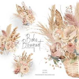 Boho Flowers Clipart, Rustic Flowers, Watercolor Floral Clipart, Boho ...