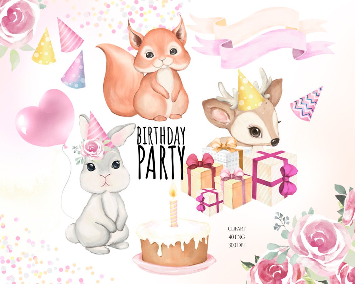 Forest Party Animals, Watercolor Woodland Animals Clipart, Deer, Baby ...