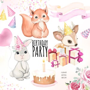 Forest Party Animals, Watercolor Woodland Animals Clipart, Deer, Baby ...