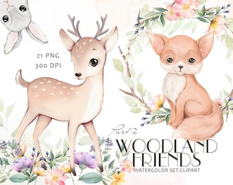 Fox Animals Clipart .watercolor Painting. Baby Fox Forest - Etsy