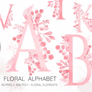 Blush Floral Alphabet Clipart Watercolor Letters With Pink - Etsy