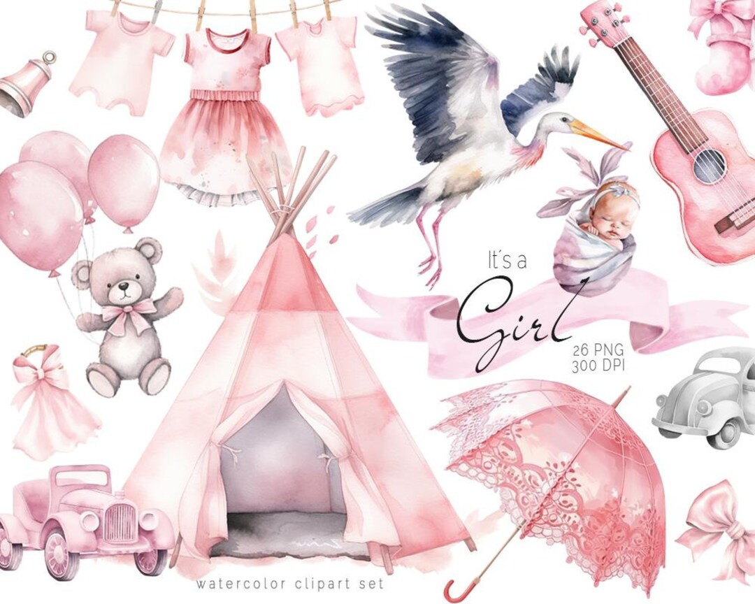It's a Girl Clipart, Newborn Baby, Nursery Clipart, Watercolor Baby ...