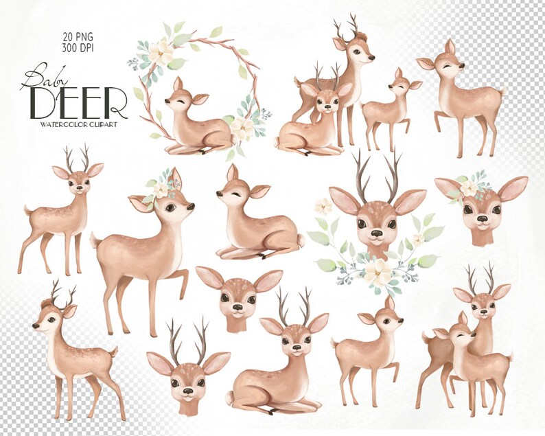 Watercolor Deer, Baby Deer Clipart, Watercolor Little Animals, Cute ...