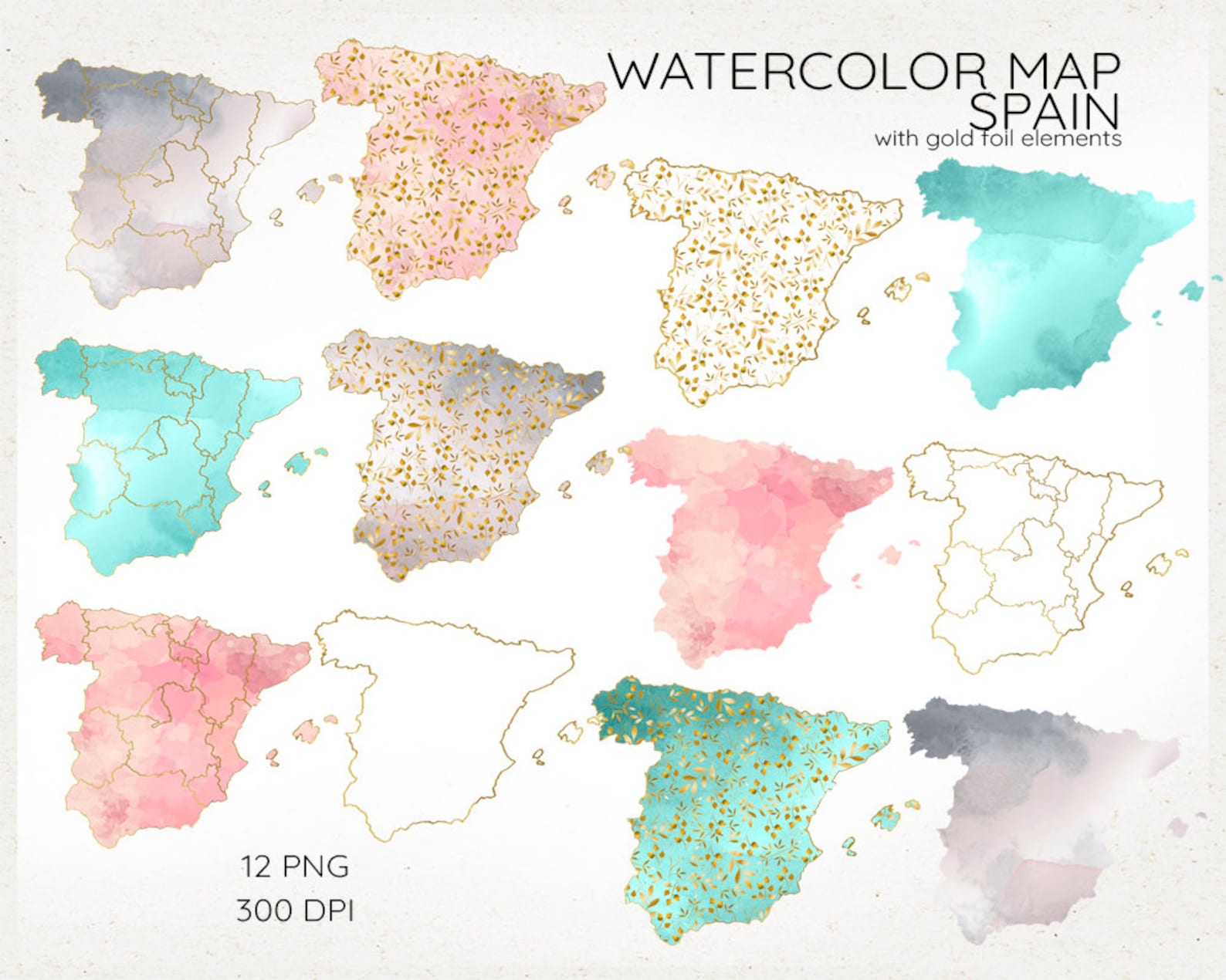 Spain Map Clipart Watercolor Spain Map of Spain Watercolor - Etsy