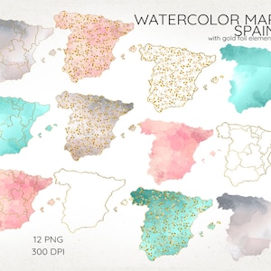 Spain Map Clipart, Watercolor Spain, Map of Spain, Watercolor Map Clip ...