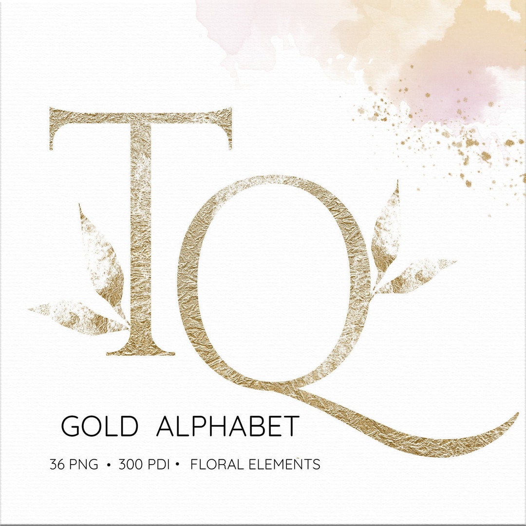 Gold Glitter Alphabet, Gold Letters Clipart, Floral Alphabet, Foil ...