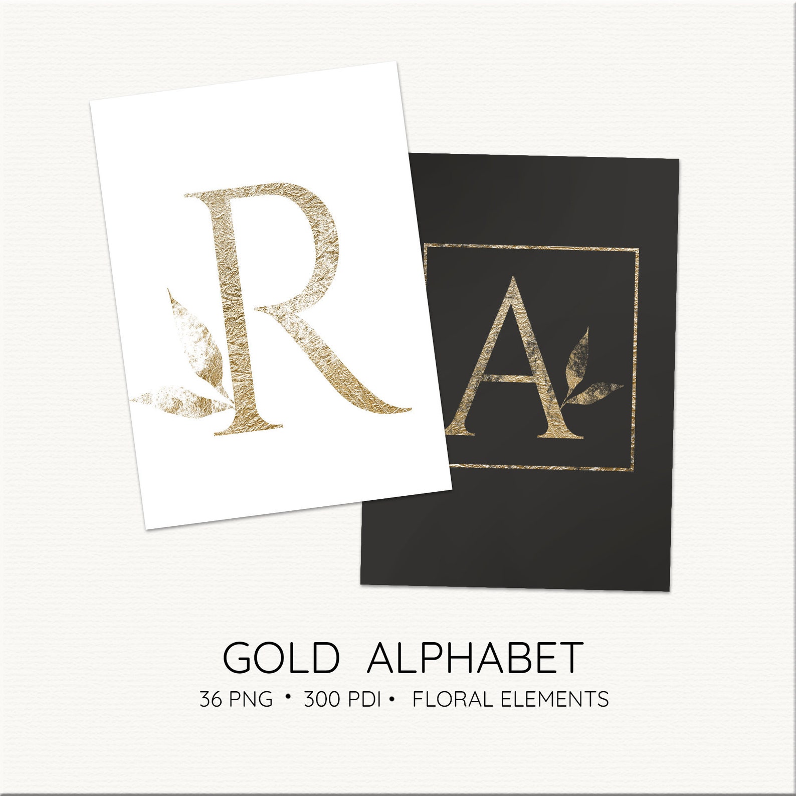 Gold Glitter Alphabet, Gold Letters Clipart, Floral Alphabet, Foil ...
