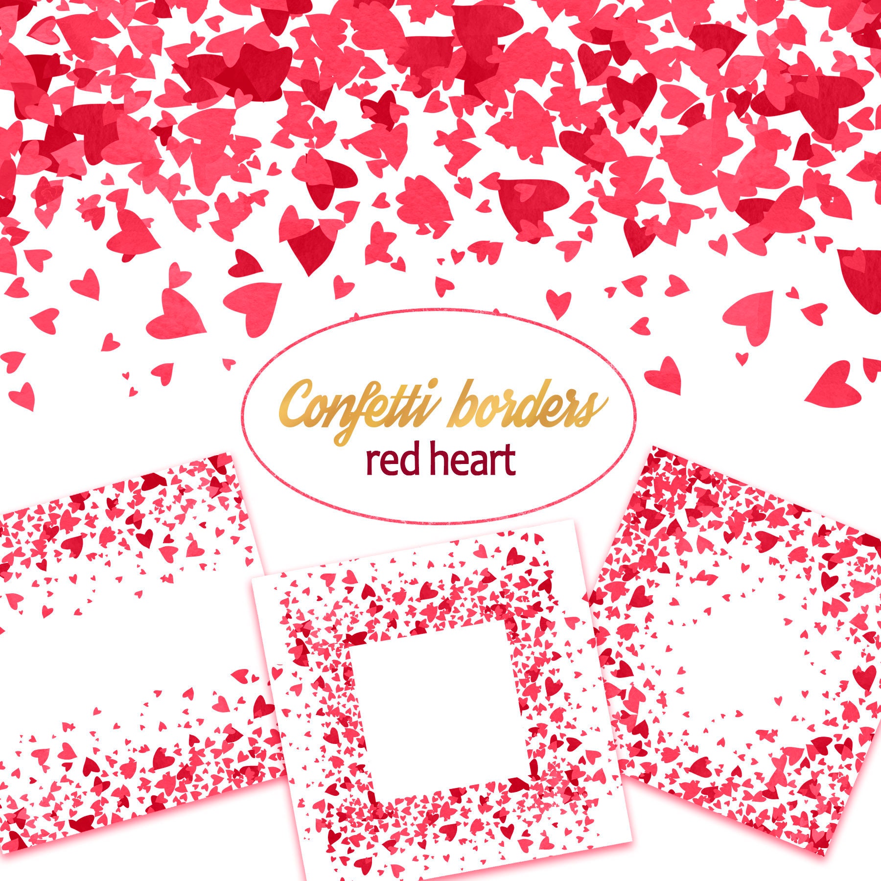 Red Hearts Clip Art, Watercolor Hearts Clipart, Hearts Confetti, Hearts ...
