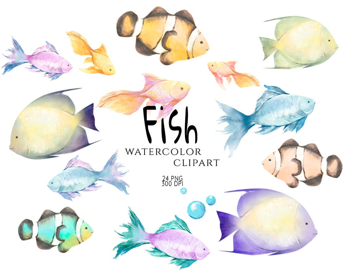 Watercolor Fish Clipart Sea Life Clipart Tropical Fish | Etsy