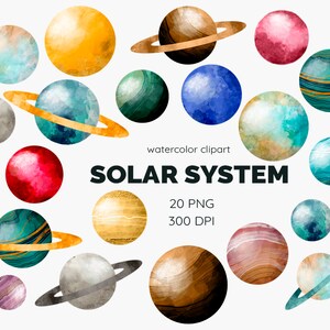 Solar System Clipart, Watercolor Planets Clip Art, Space Graphics ...
