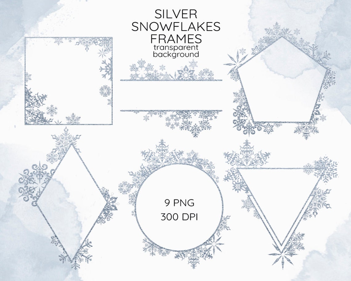 Snowflakes Frames Clipart Glitter Geometric Watercolor - Etsy