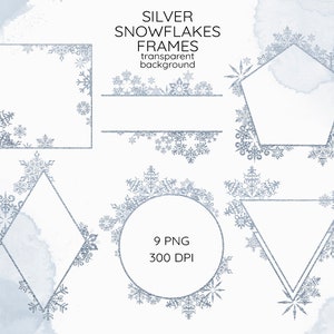 Snowflakes Frames Clipart, Glitter Geometric, Watercolor Winter Frames ...