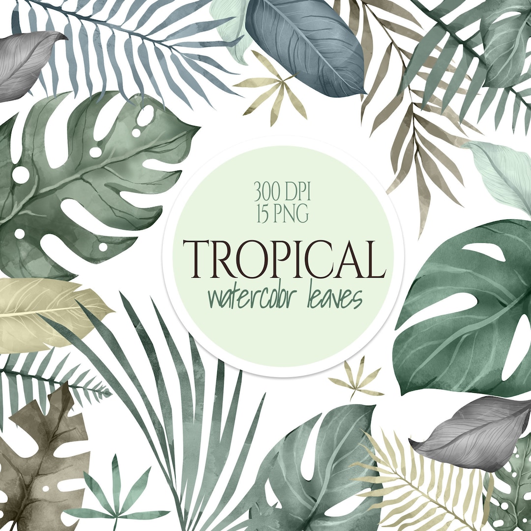Watercolor Leaves Clipart, Tropical Leaves Clip Art, Exotic Leaves ...