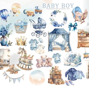 Watercolor Baby Boy Clipart, Newborn Baby, Nursery Clipart, Baby Decor ...