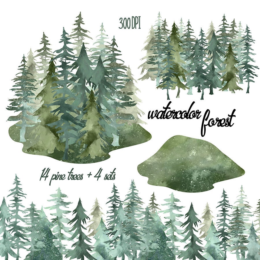 Watercolor Pine Trees Clipart Watercolor Forest Clipart - Etsy Finland
