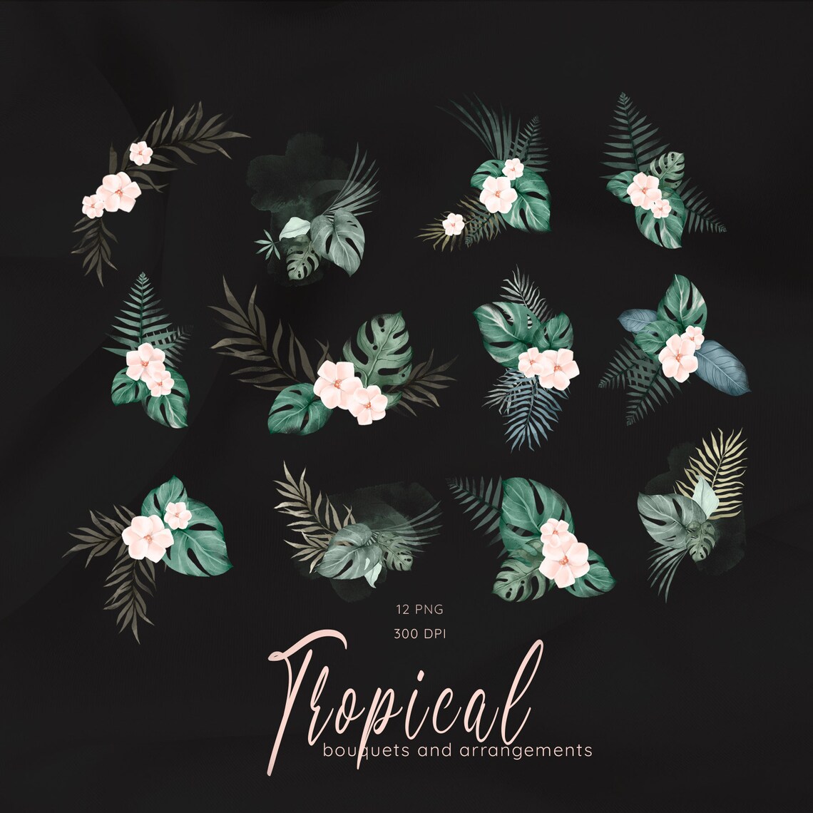 Tropical Leaves Clipart Watercolor Monstera Palm Leaf | Etsy