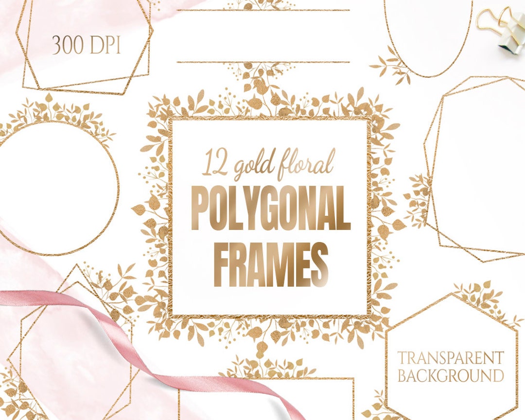 Geometric Frames Clipart, Gold Polygonal Frames Clip Art, Gold Frames ...