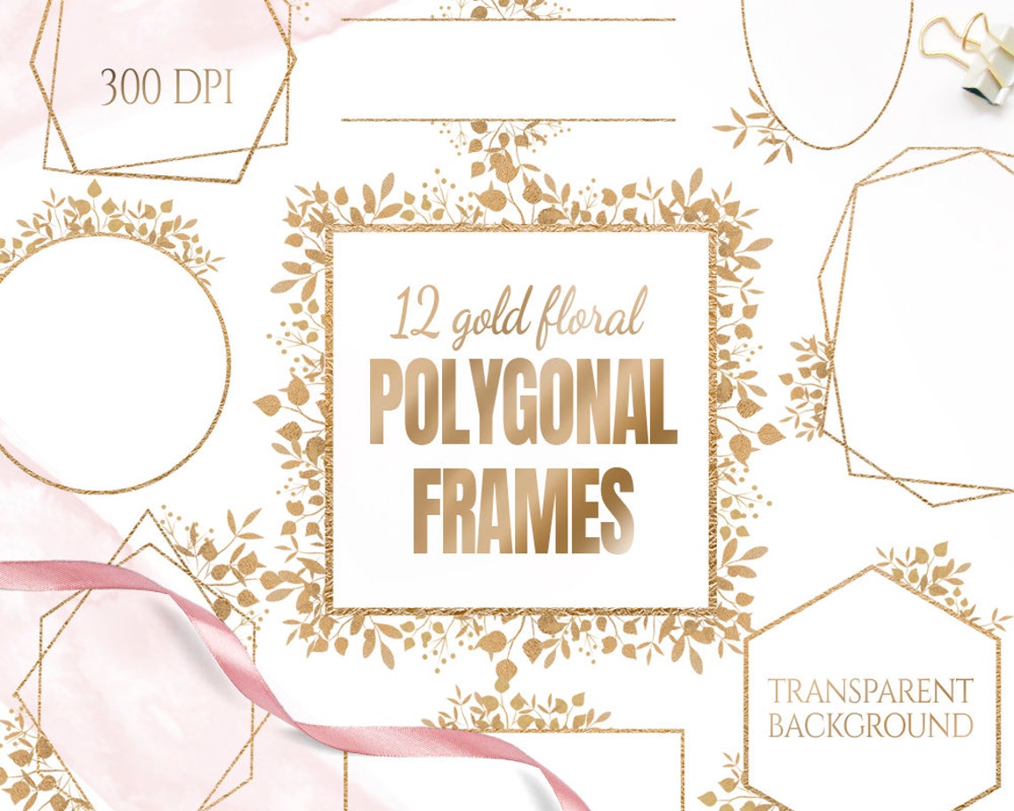 Geometric Frames Clipart Gold Polygonal Frames Clip Art Gold - Etsy