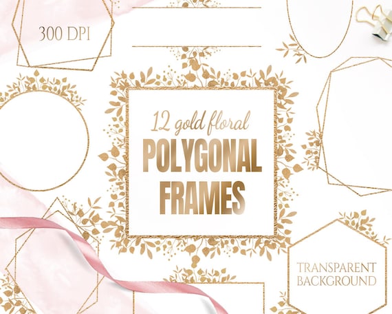 Geometric Frames Clipart Gold Polygonal Frames Clip Art Gold | Etsy