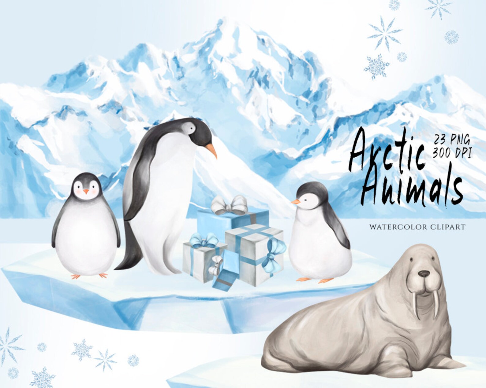 Arctic Animals Clipart Watercolor Winter Animals Baby - Etsy